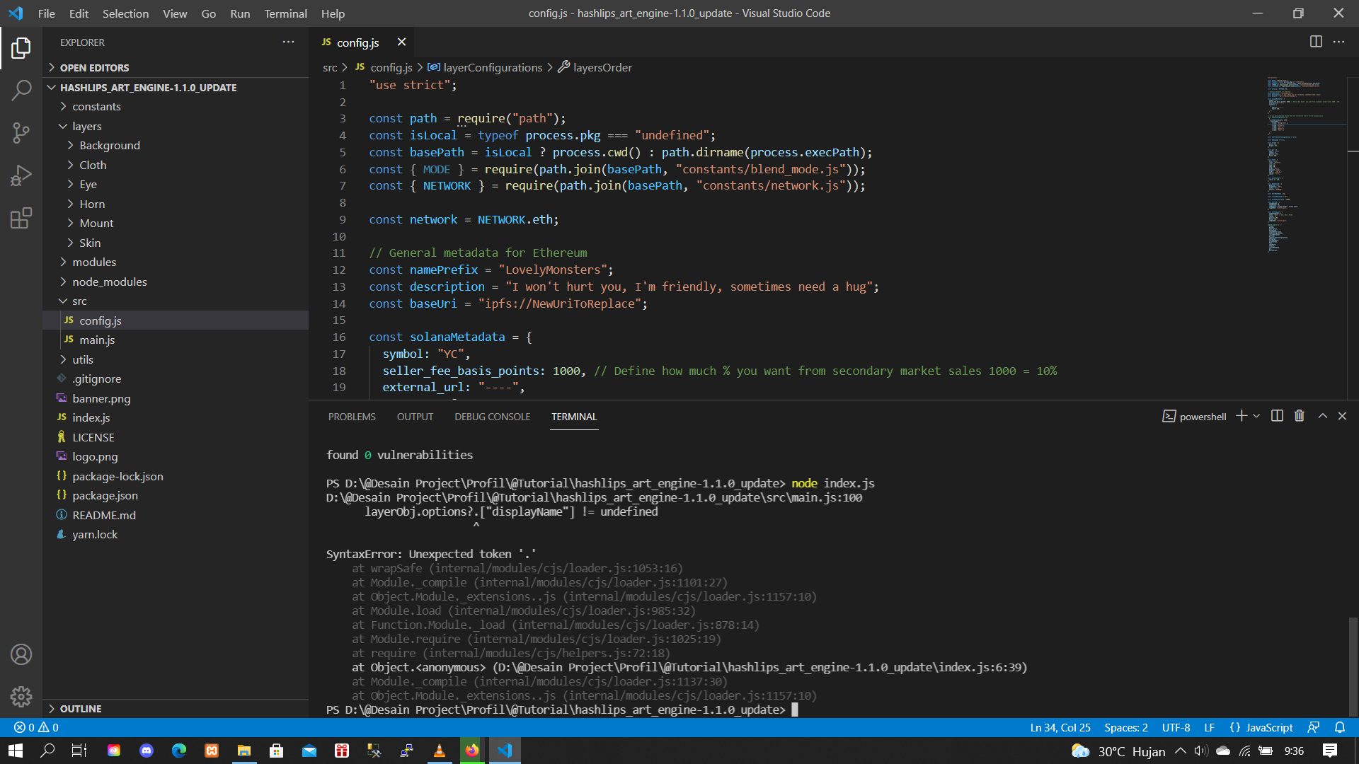 Have problem on node index.js unexpected token '.' · Issue #222 · HashLips/hashlips_art_engine ...