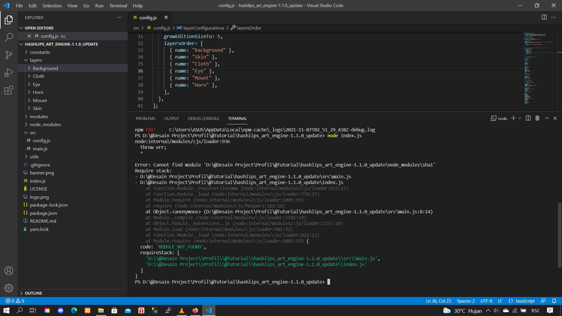 Have problem on node index.js unexpected token '.' · Issue #222 · HashLips/hashlips_art_engine ...