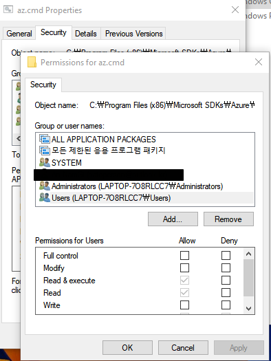 Can't run `az` in PowerShell: Program 'az.cmd' failed to run: Access is denied. At line:1 char:1 ...