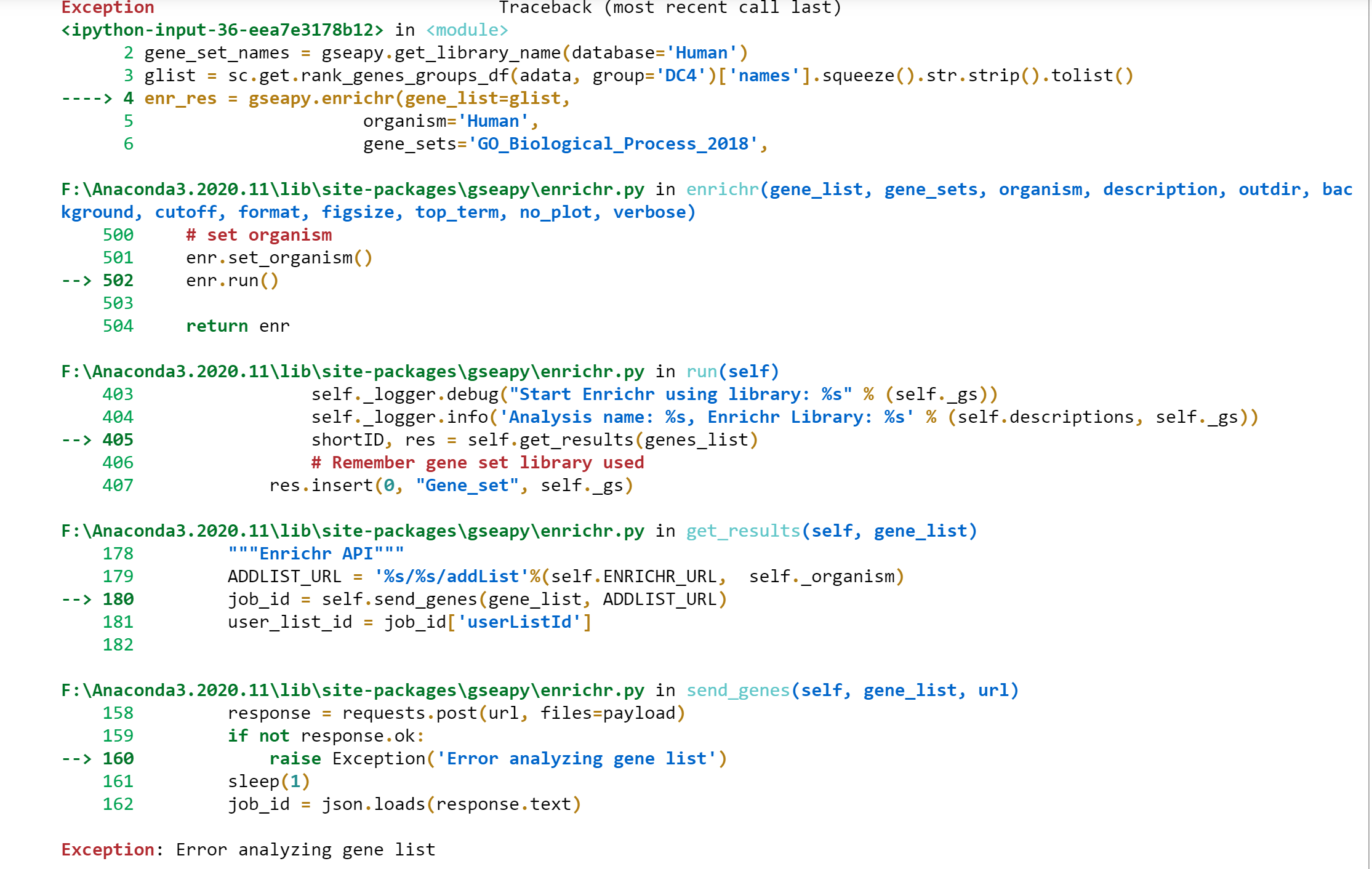 GSEApy Exception: Error analyzing gene list · Issue #117 · zqfang ...