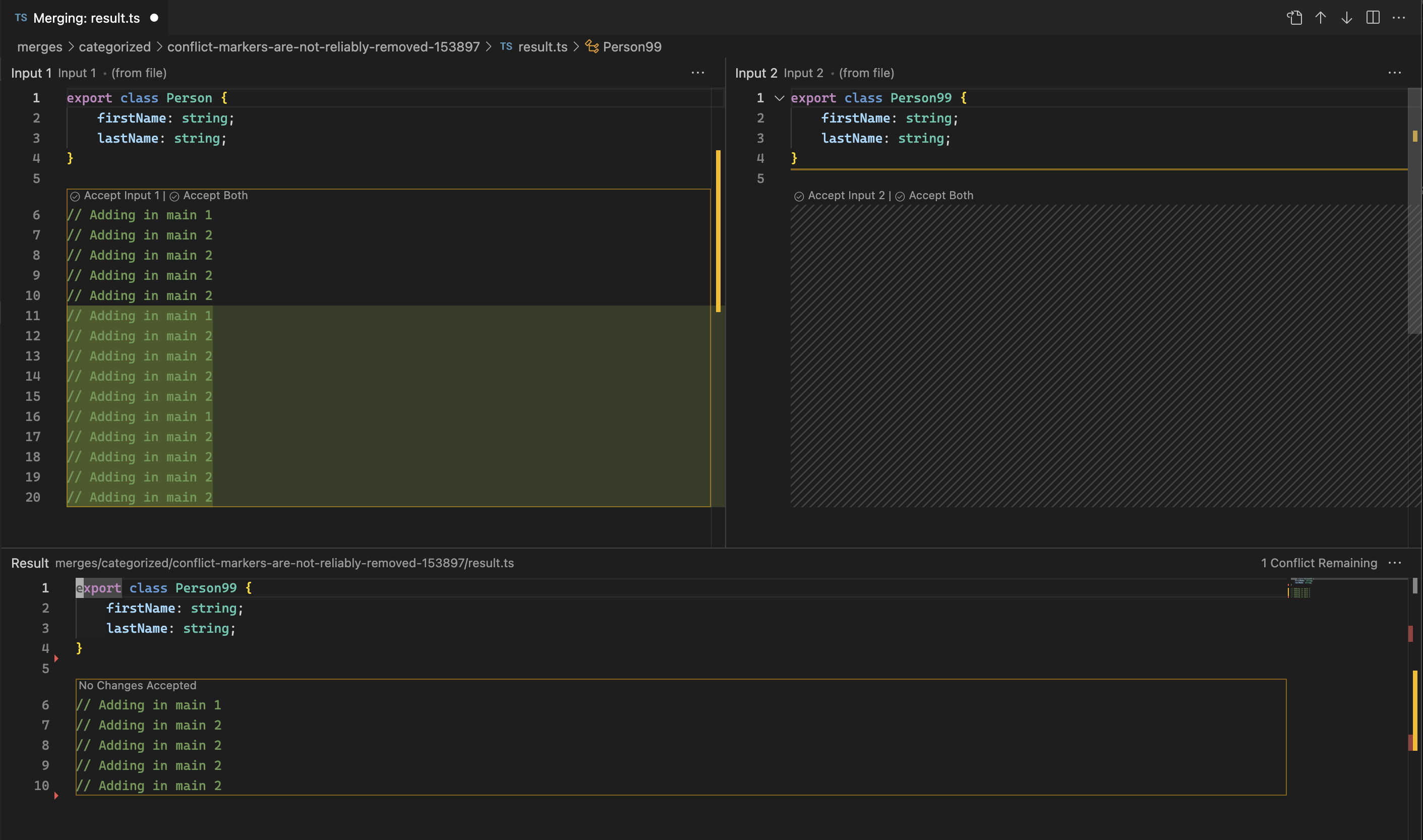 "Reset" command on bottom editor of merge editor didn't get me back into the state that I ...