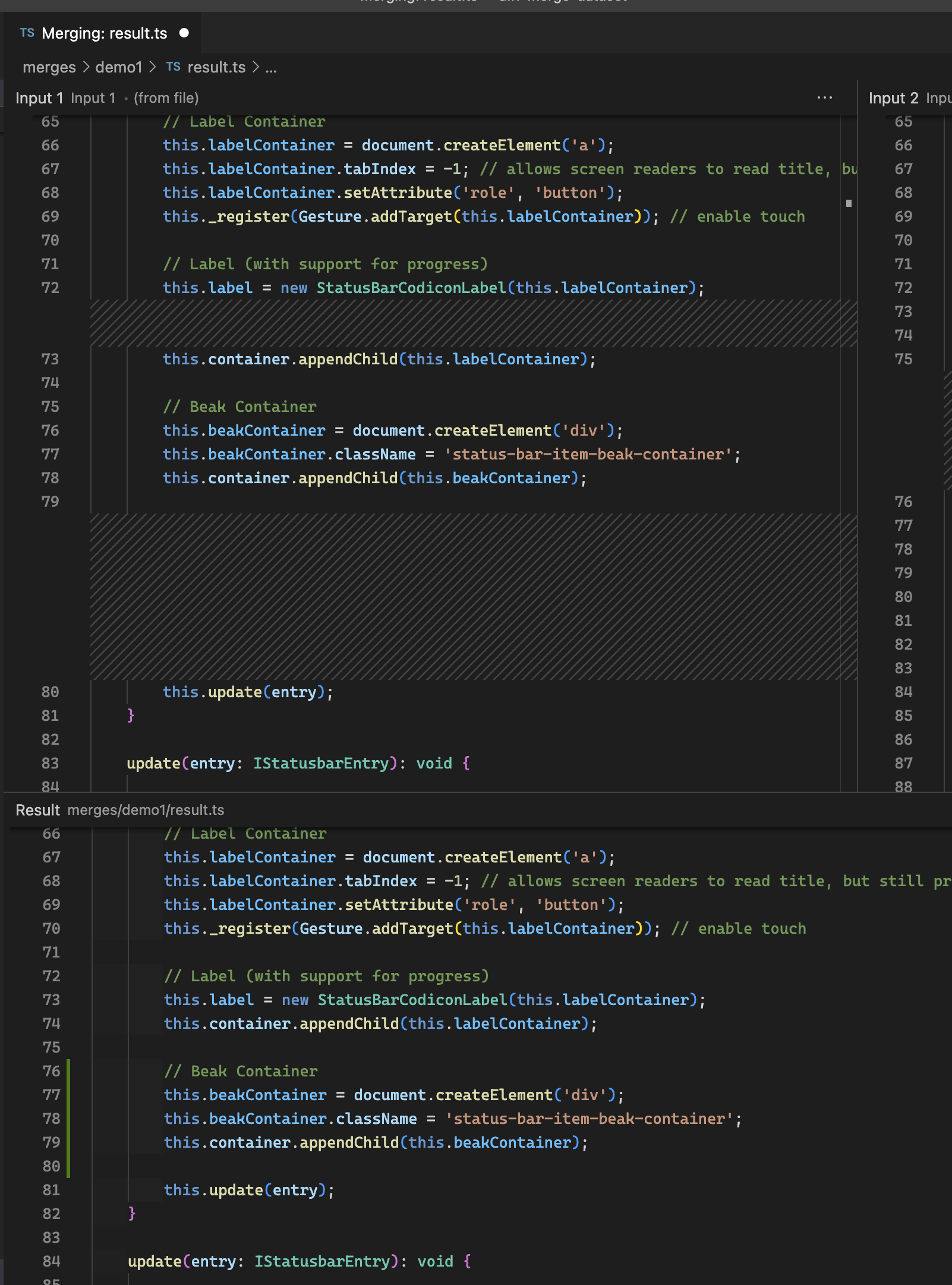 Merge Editor: "Accept all change from Left / Right" Available all the time, and isn't really ...