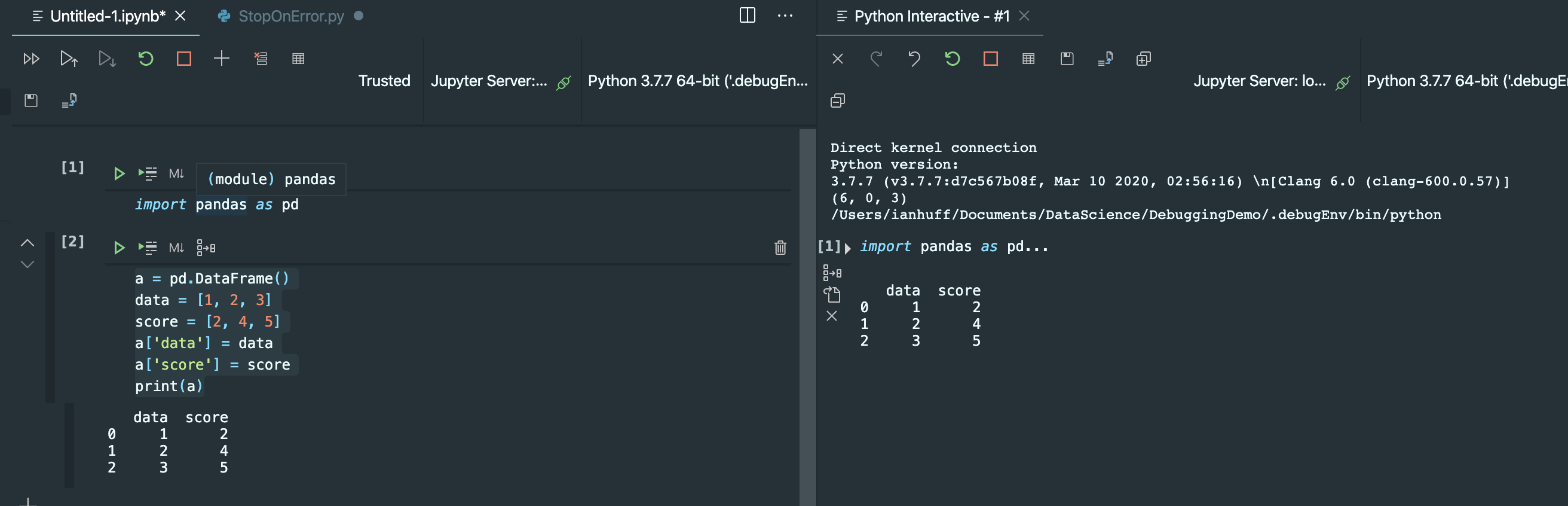 In Jupyter mode, when I use pandas.Dataframe(), the output column names ...