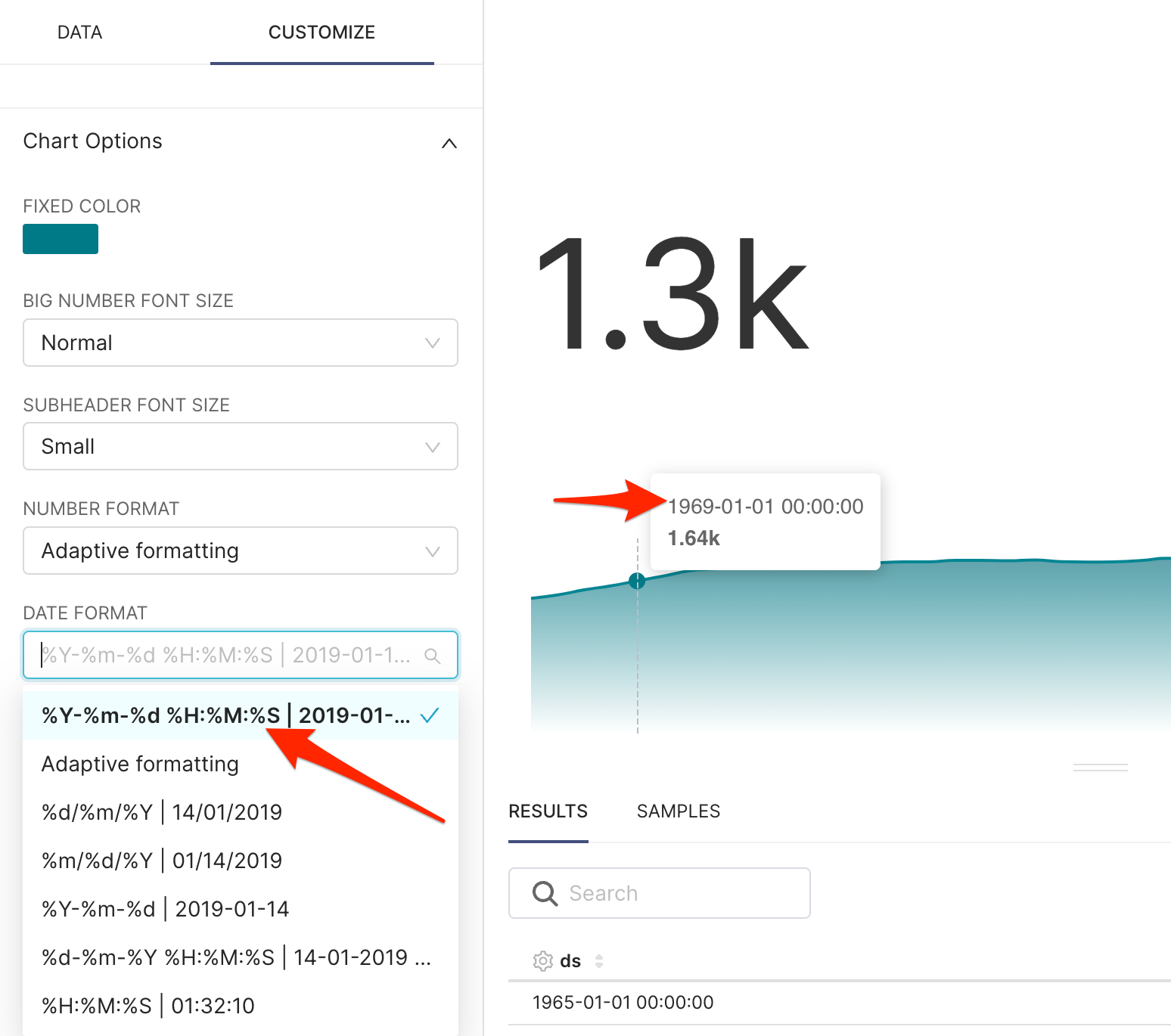 Big Number viz doesn't allow you to change the time series formatting like you can with the Big ...
