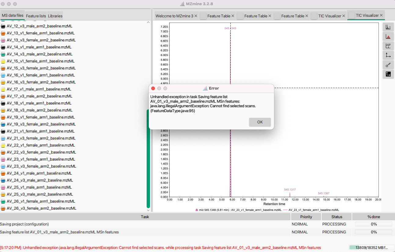 Unhandled Exception in Saving Feature List task · Issue #994 · mzmine/mzmine · GitHub