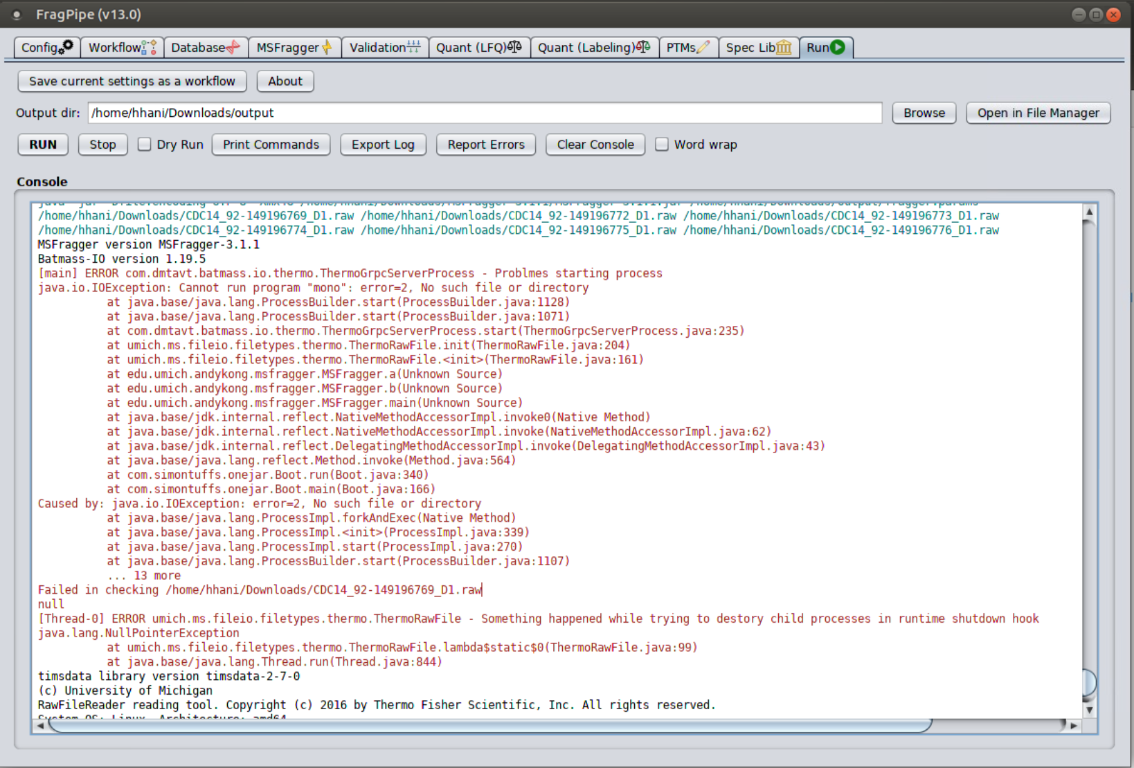"Cannot Run Program mono" · Issue #244 · Nesvilab/FragPipe · GitHub