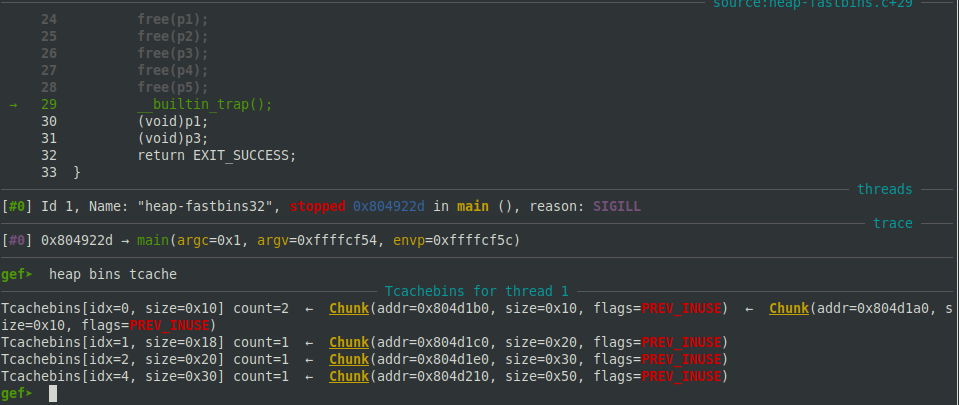 Heap bin tcache might be showing the wrong size for bins