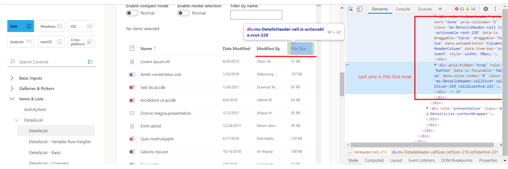 DetailsList Columns don't render if they don't fit into the screen, so you cannot scroll ...
