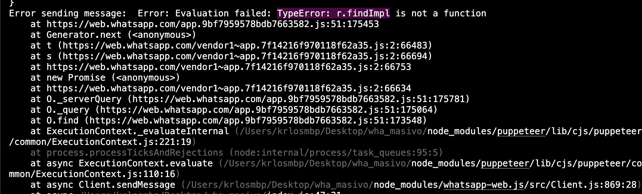 Error Evaluation Failed Typeerror Rfindimpl Is Not A Function