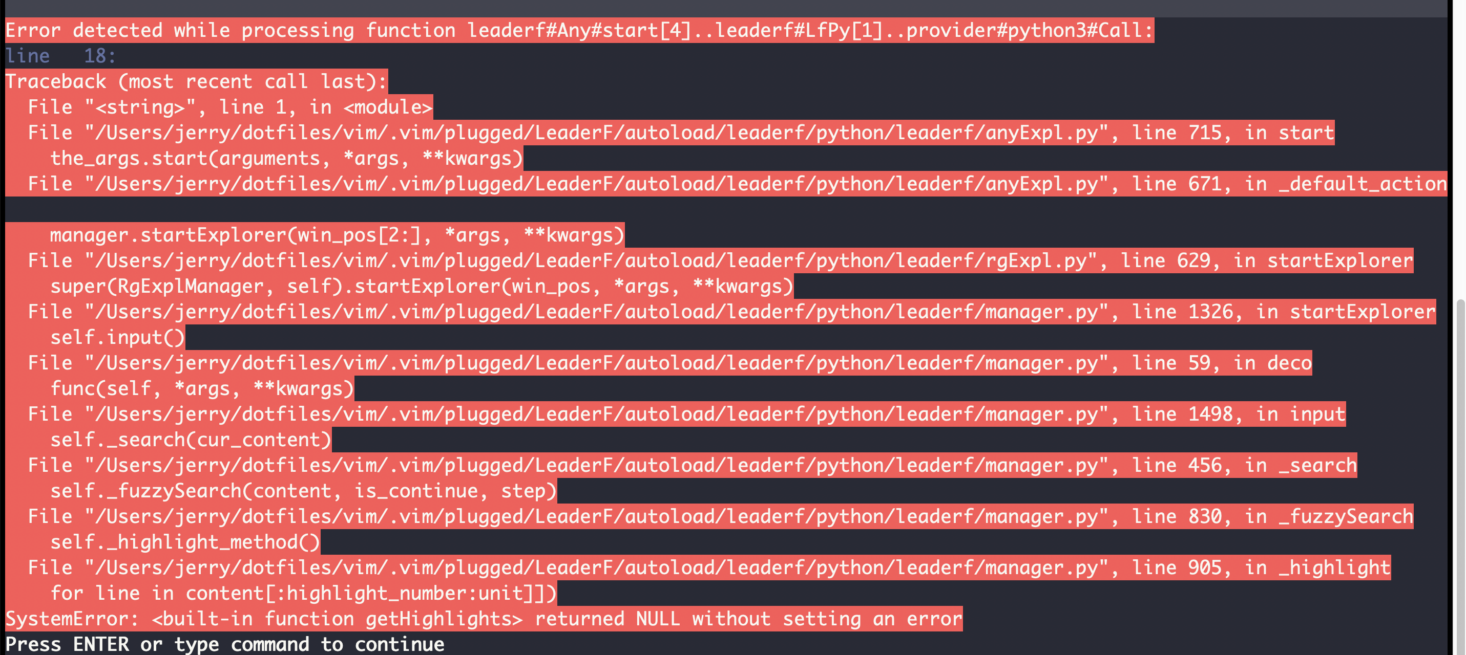 vim no response · Issue #316 · Yggdroot/LeaderF · GitHub