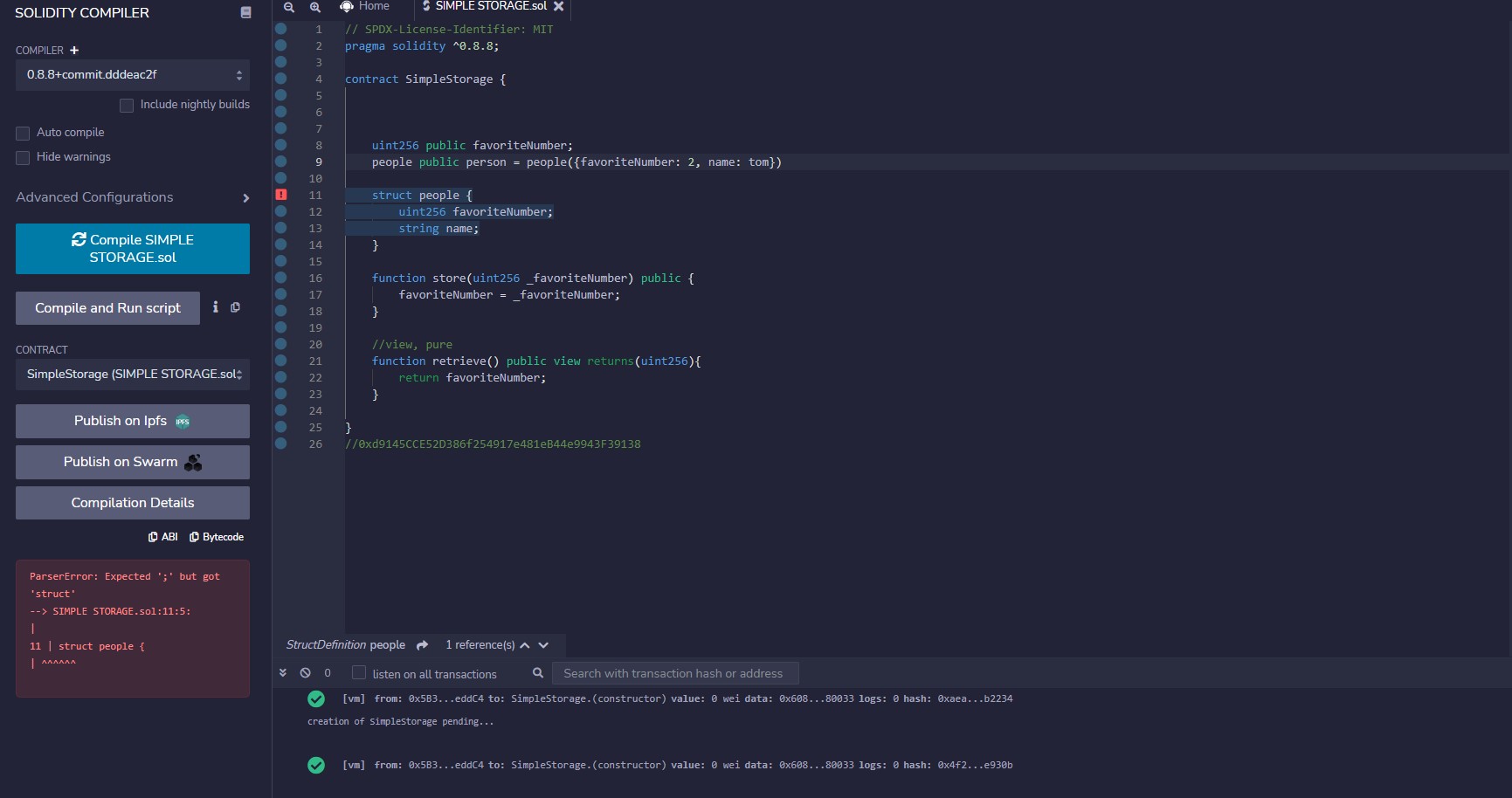 Lesson 2 Line 11 Struct Error Reading · Issue 707 · Smartcontractkitfull Blockchain Solidity