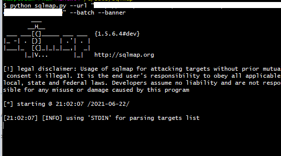 [INFO] using 'STDIN' for parsing targets list · Issue #4720 · sqlmapproject/sqlmap · GitHub