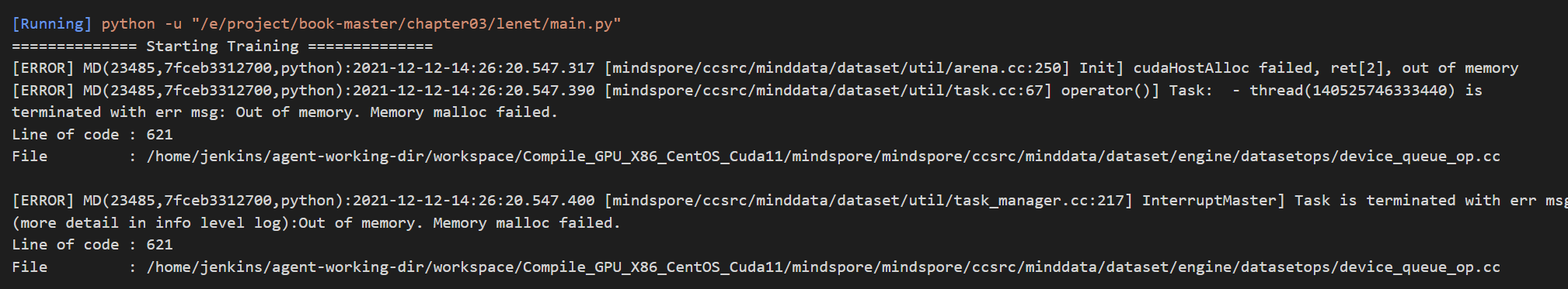 不知道怎么会出现错误： Out of memory. Memory malloc failed. · Issue #172 · mindspore-ai/mindspore · GitHub
