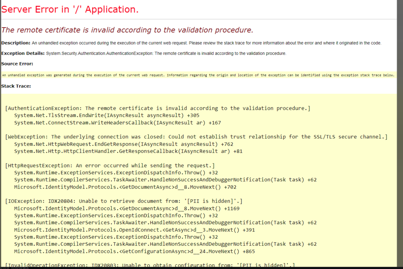 [Bug] The underlying connection was closed: Could not establish trust relationship for the SSL ...