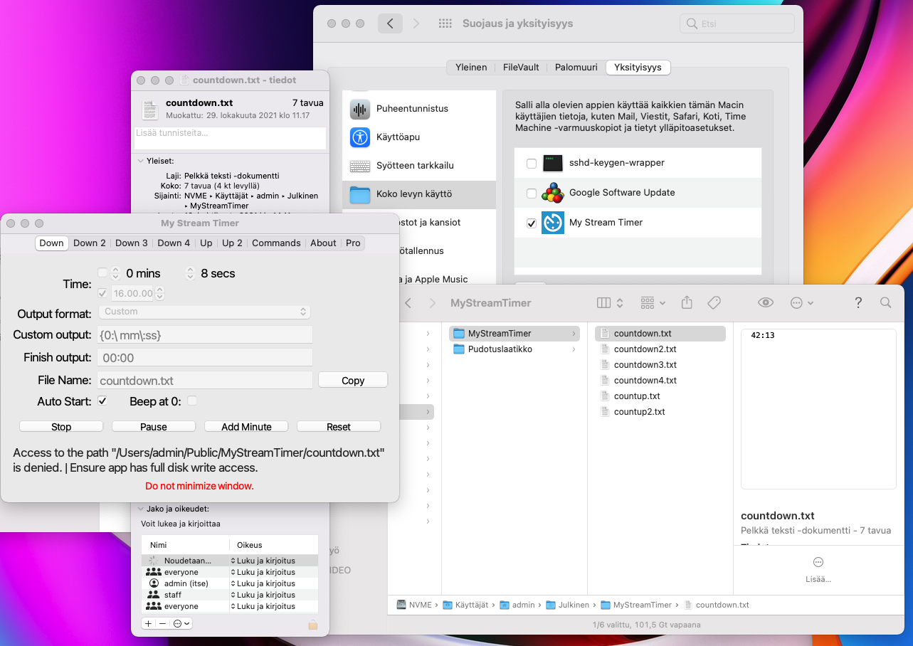 Change path of txt files - Permissions. · Issue #20 · jamesmontemagno/MyStreamTimer · GitHub