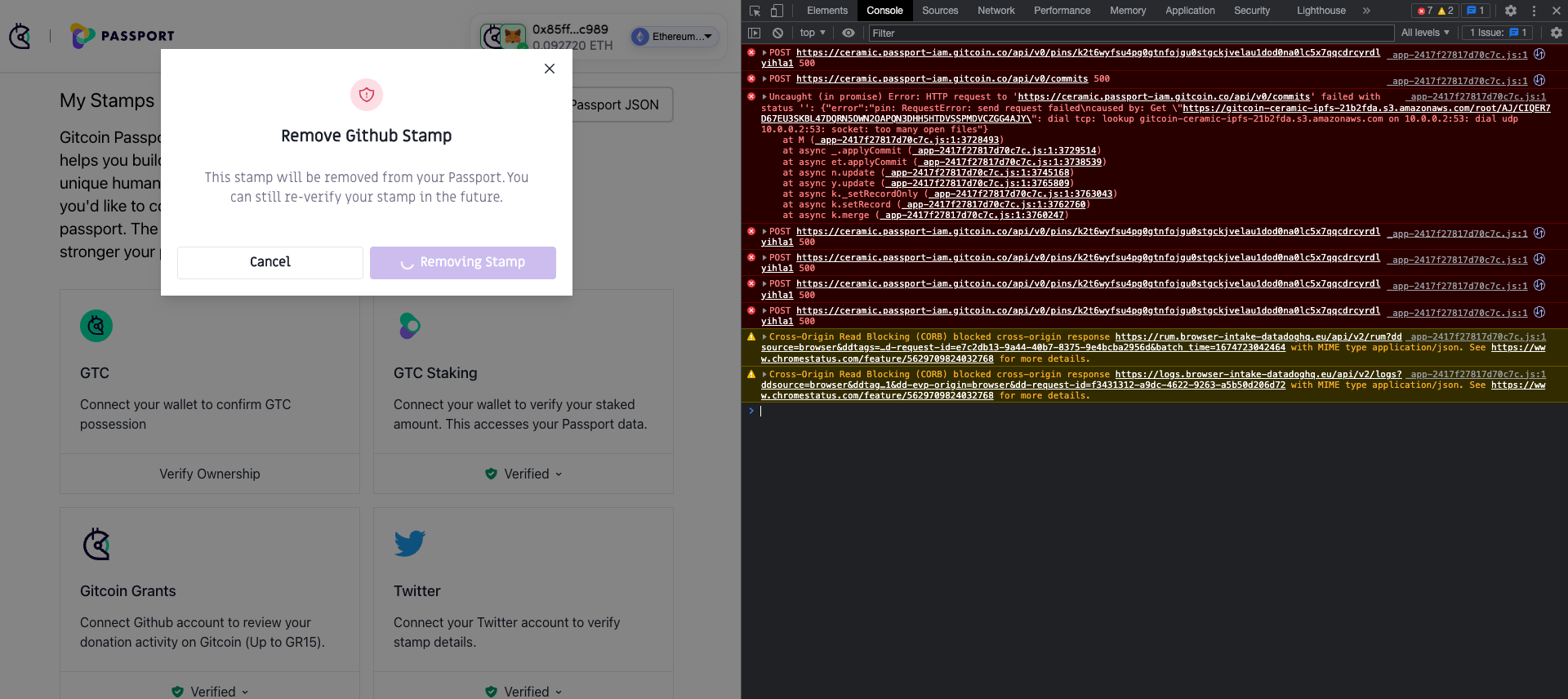 Failure to delete stamp is not caught, modal remains open forever · Issue #879 · passportxyz ...