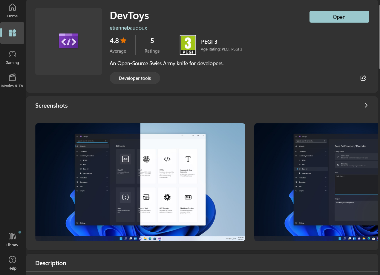 DevToys not showing up in MS Store & MSI bundle description says "Uses all system resources" on ...