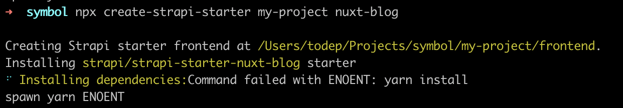 Strapi-starter nuxt-blog npm installation doesn't work · Issue #10516 · strapi/strapi · GitHub