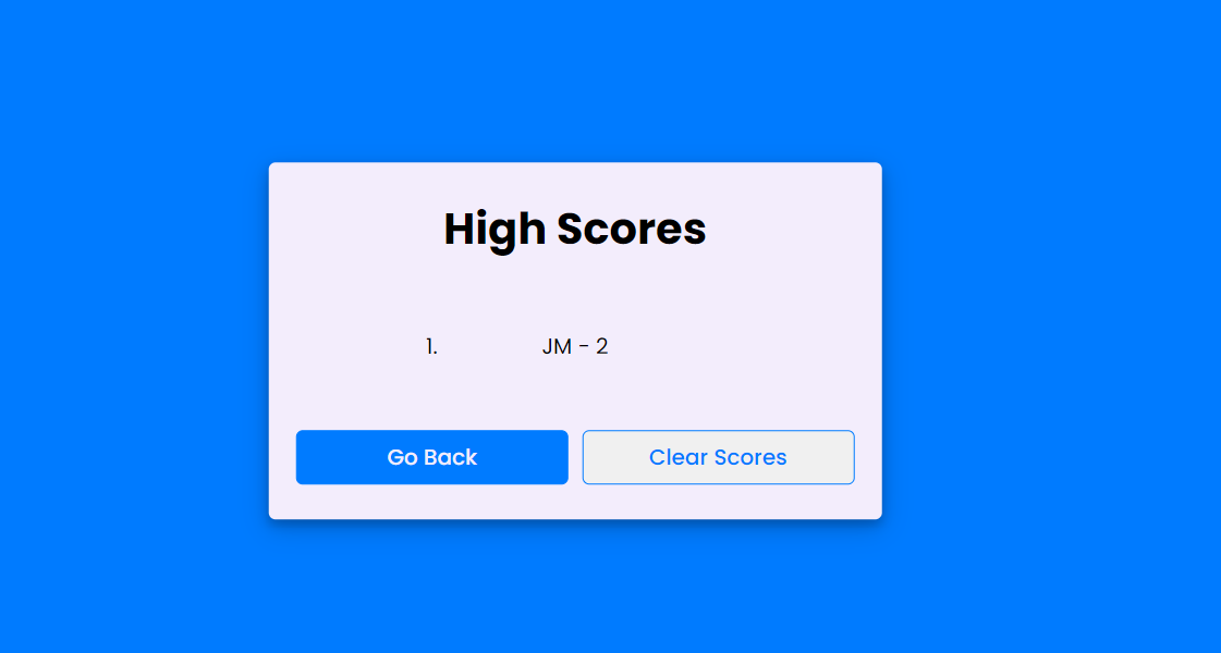 GitHub - Jaikido007/timed-code-quiz: a timed quiz on JavaScript fundamentals that stores high scores