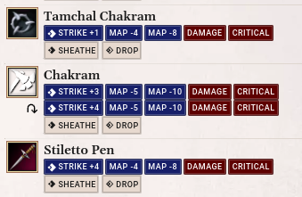 Chakram has a variant strike, and Stiletto Pen and Tamchal Chakram are ...
