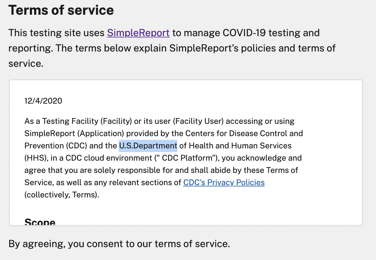 [BUG] Typo in Terms of Service · Issue #2254 · CDCgov/prime-simplereport · GitHub