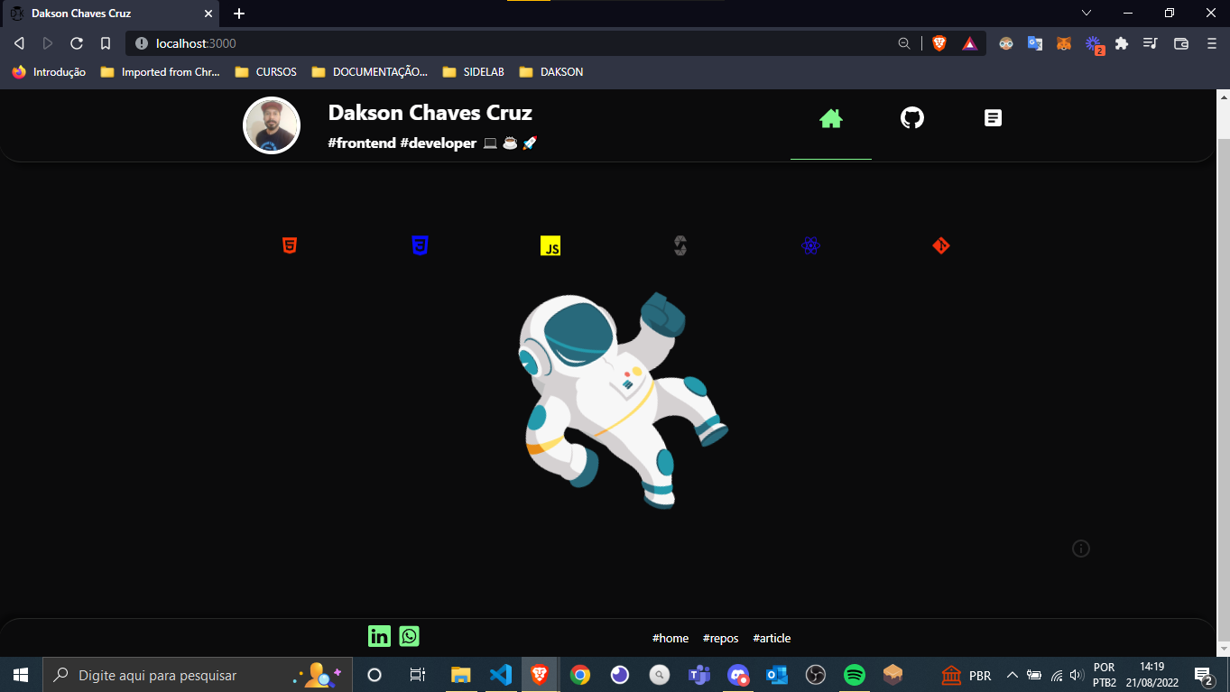 GitHub - DaksonC/portfolio: Portfólio pessoal criado em React e TypeScript. Com objetivo de ...