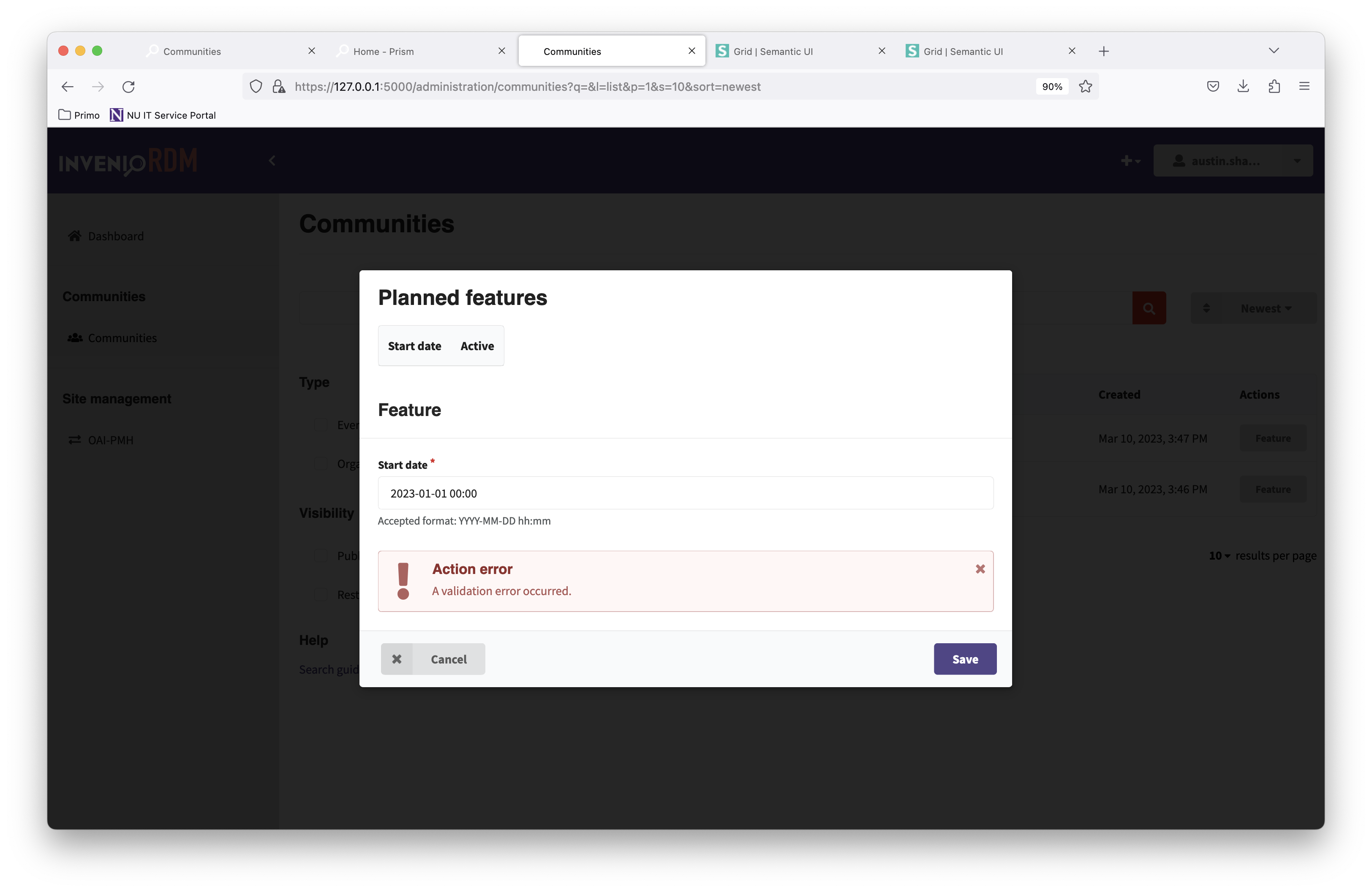 Admin Page: Action Error Featuring Private Community · Issue #920 · inveniosoftware/invenio ...