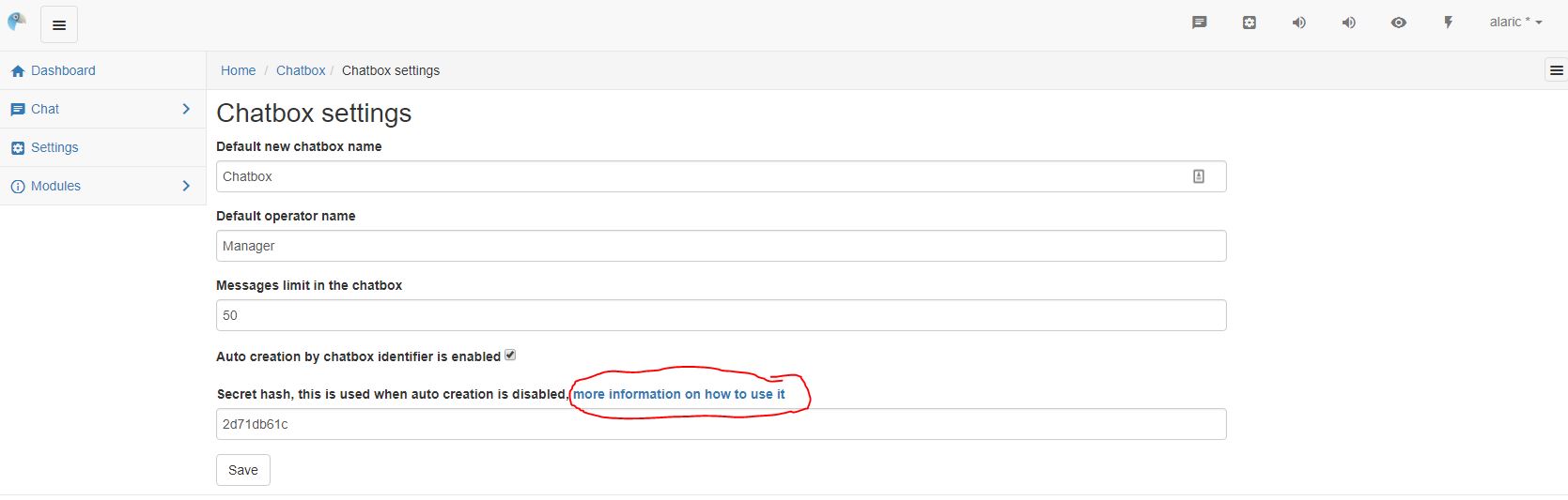 Chatbox settings Secret hash help link not going to the right documentation page. · Issue #1114 ...
