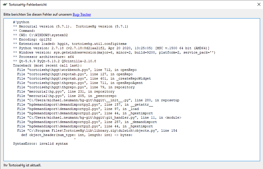 TortoiseHg is crashing with the plugin. · Issue #858 · jelmer/dulwich · GitHub