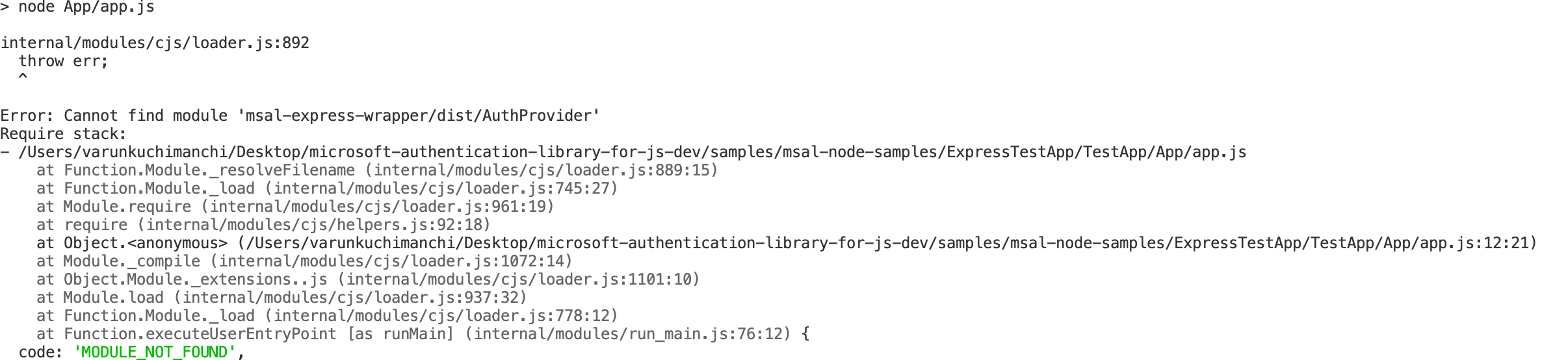 Error: Cannot find module 'msal-express-wrapper/dist/AuthProvider' · Issue #4608 · AzureAD ...