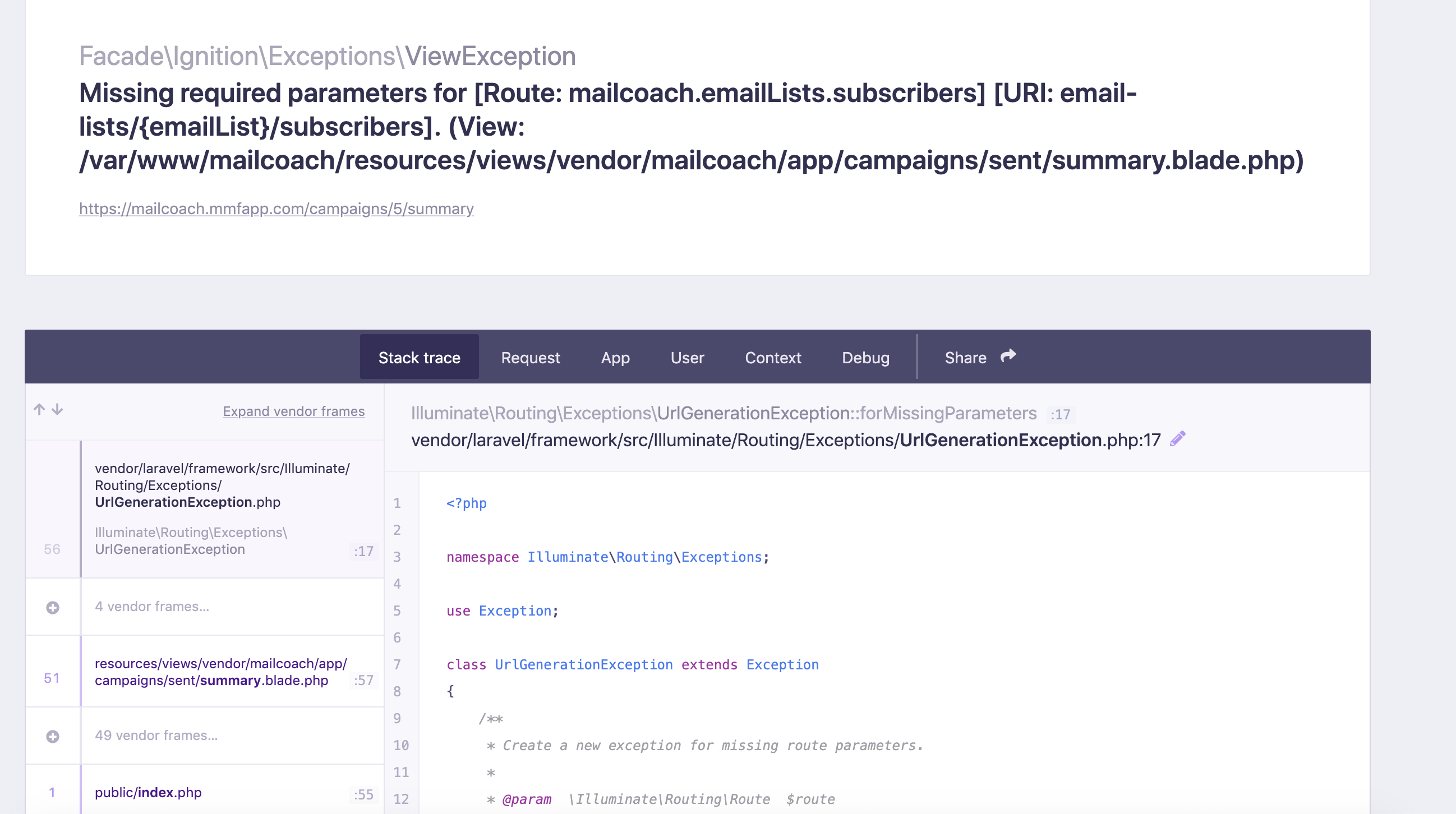 Missing required parameters for [Route: mailcoach.emailLists.subscribers] · Issue #86 · spatie ...