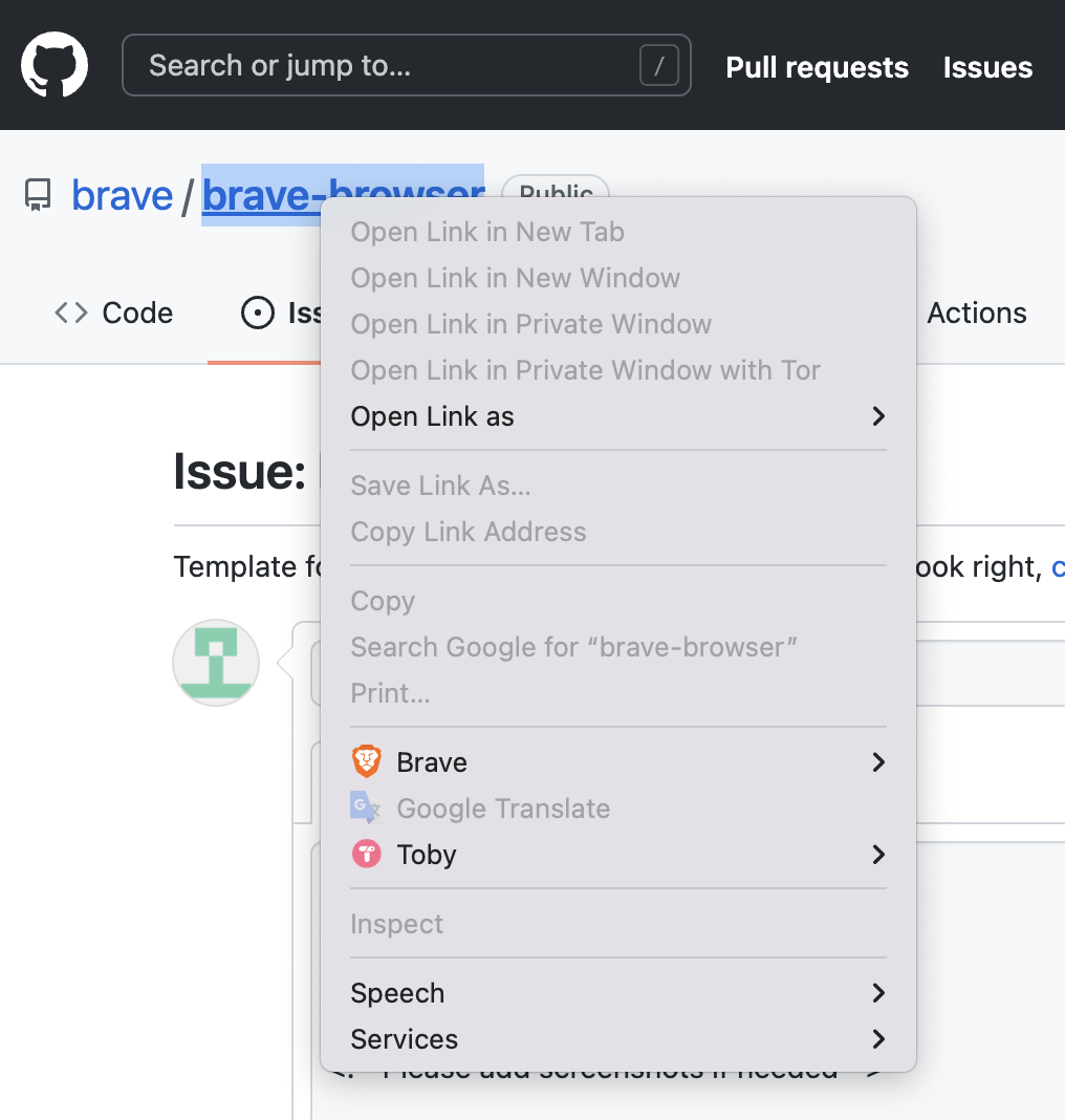 Disabled right-click context menu · Issue #20127 · brave/brave-browser ...