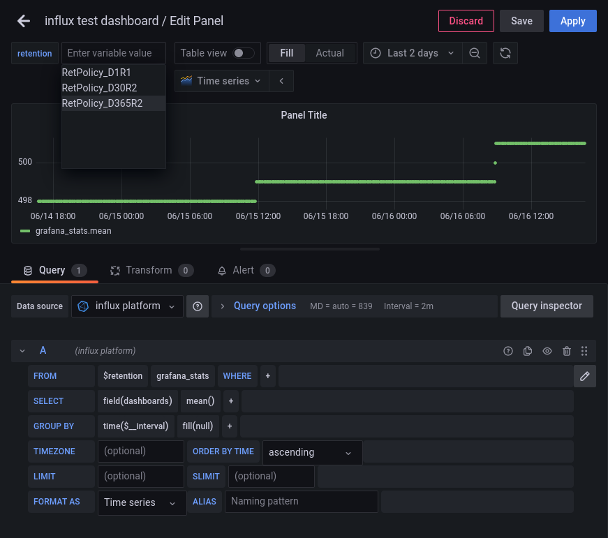 Influx queries using a variable for the retention policy no longer work ...