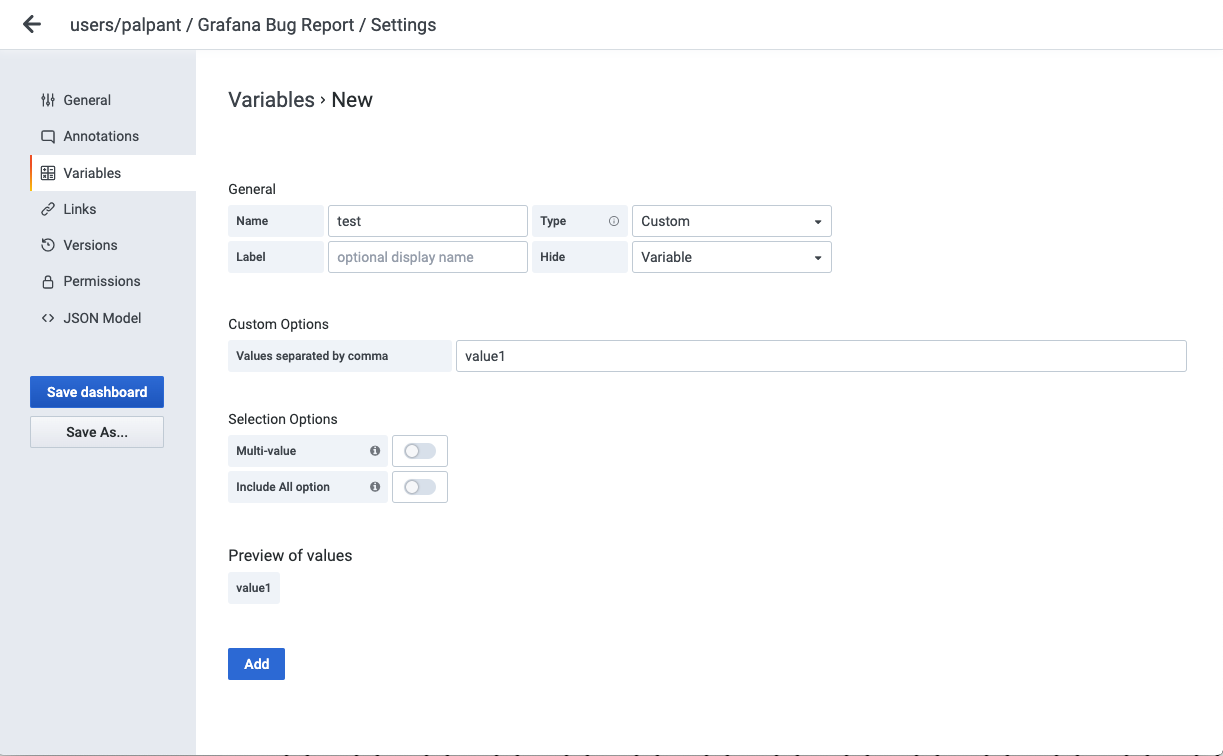 Rendered template variable value is not updated when saved · Issue #26874 · grafana/grafana · GitHub