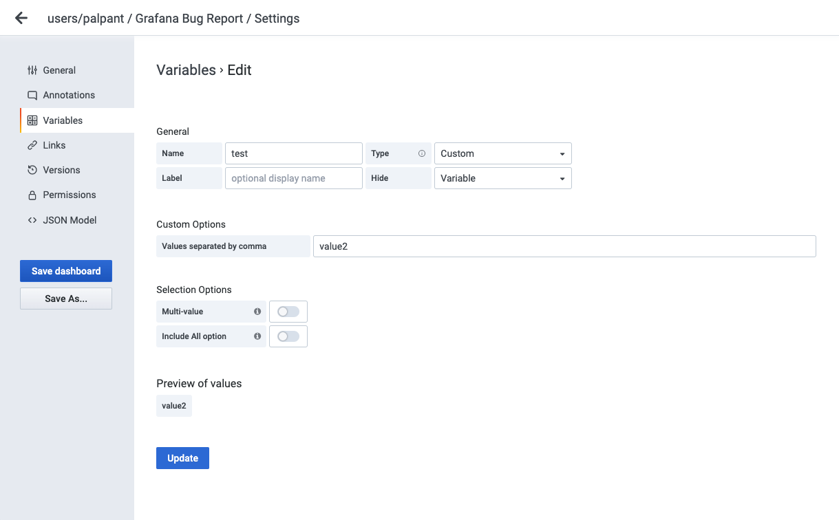 Rendered template variable value is not updated when saved · Issue #26874 · grafana/grafana · GitHub