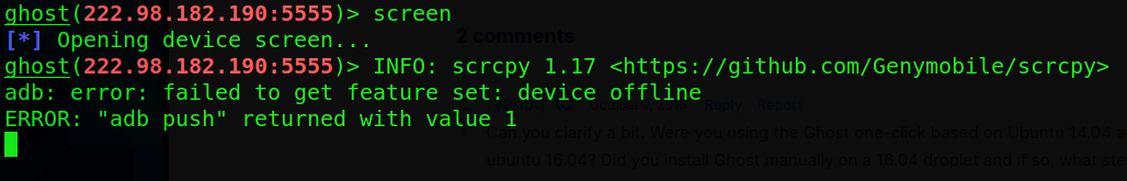 Error with "screen" command · Issue #249 · EntySec/Ghost · GitHub