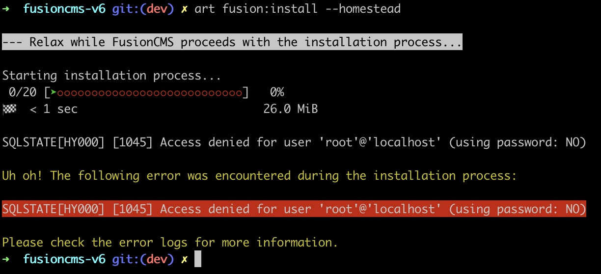 Install - unexpected connection error. · Issue #597 · fusioncms/fusioncms · GitHub