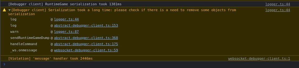 Debugger Issues : [Violation] 'message' handler took 2446ms · Issue #5099 · 4ian/GDevelop · GitHub