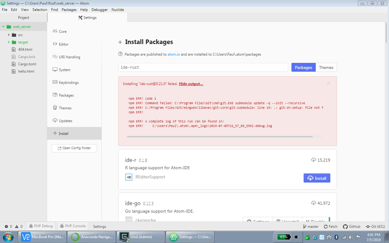 I Tried To Upgrade From 20 3 To 21 0 And It Faulted · Issue 140 · Rust Lang Atom Ide Rust · Github
