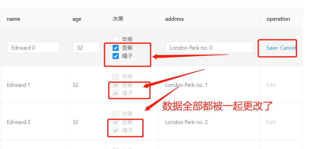 Table 带行编辑功能的表格,若数据中包含数组,会导致其他行的数据与编辑行的数据一起都被修改了 · Issue 23123 · Ant Designant Design · Github