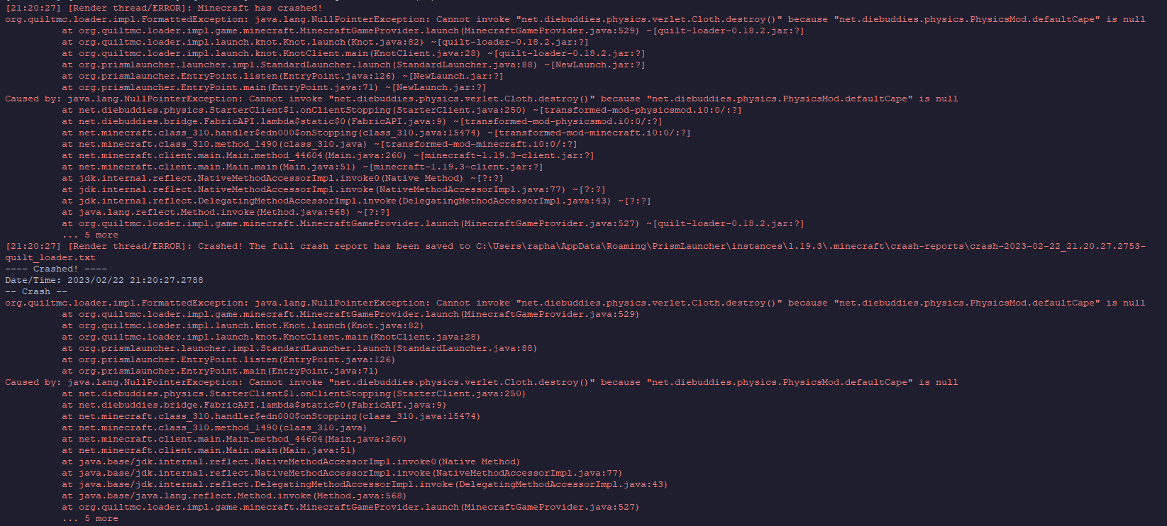 Crash with version 2.11.0 (when exiting the game) · Issue #576 · haubna/PhysicsMod · GitHub