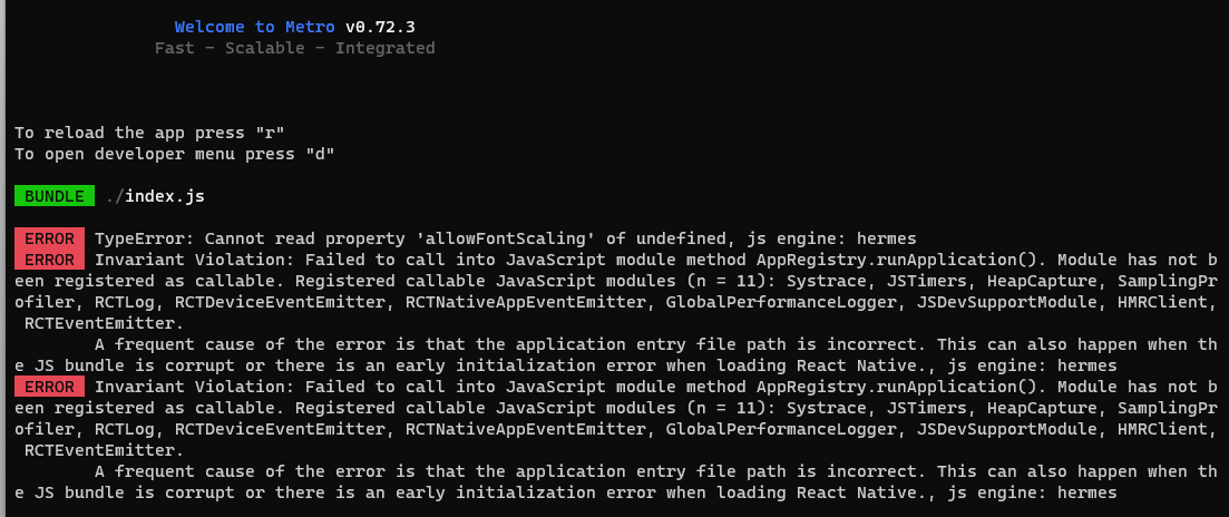 ERROR Invariant Violation: Module AppRegistry is not a registered callable module ( React native ...