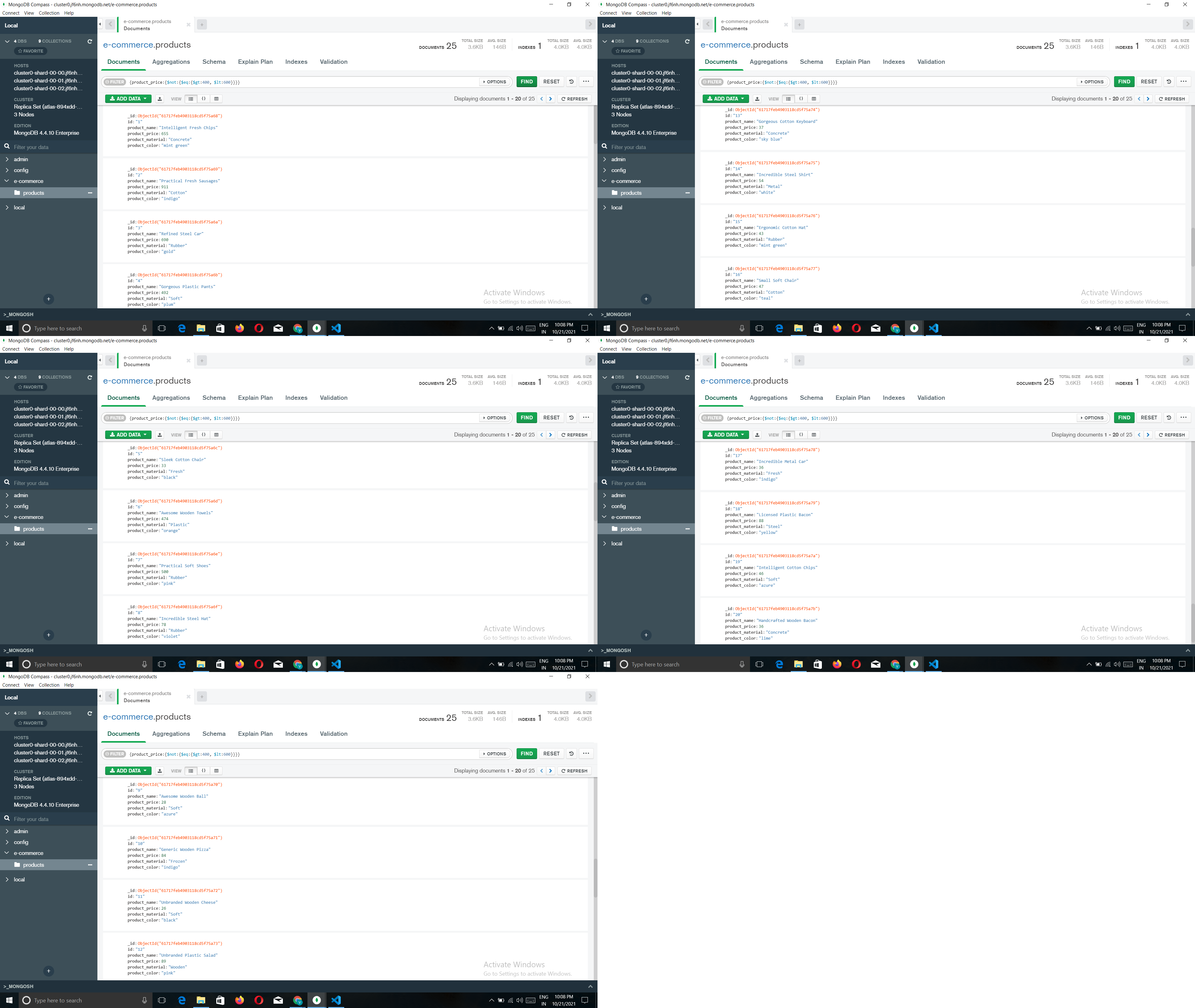 3) Find the product price which are not between 400 to 600 · Issue #8 · voletisailaja/MongoDB ...