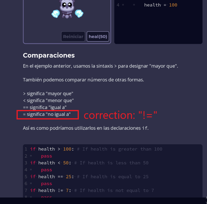 error lesson 13 in the translation into Spanish / comparisons section · Issue #101 · GDQuest ...