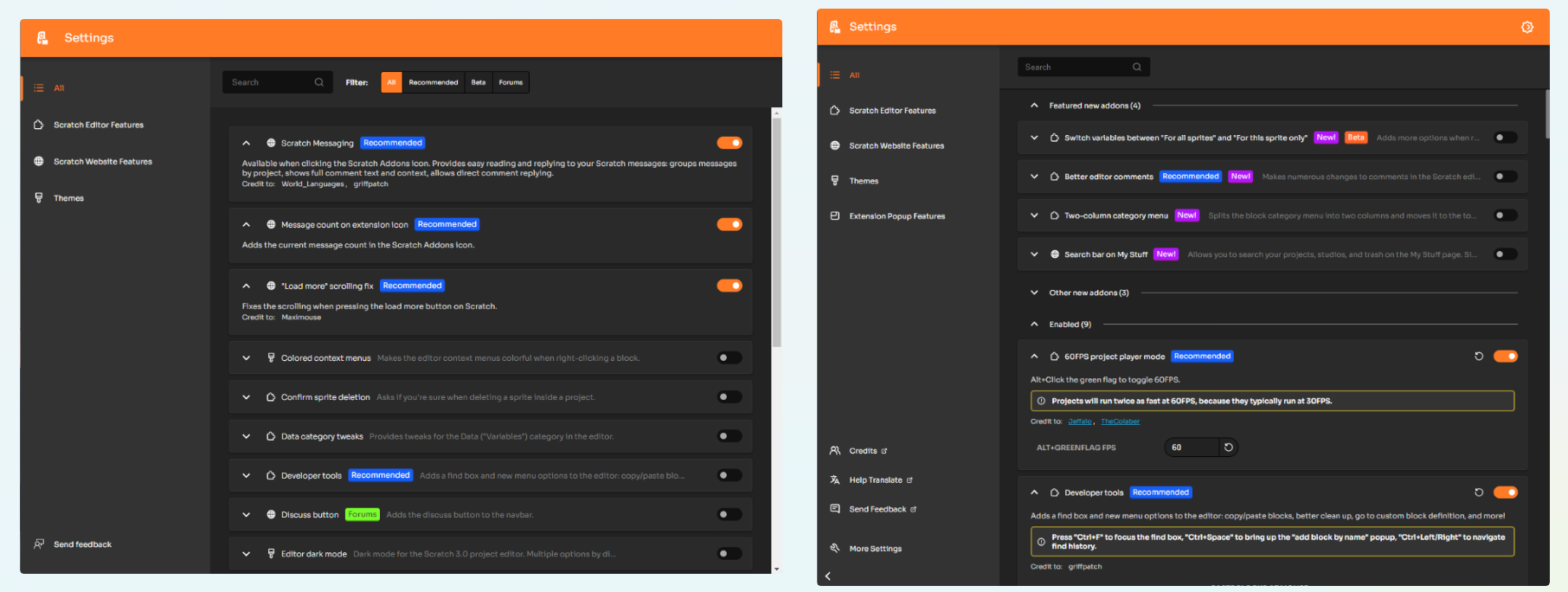 Scratch Addons v10.0 vs v1.22.0 · ScratchAddons ScratchAddons ...