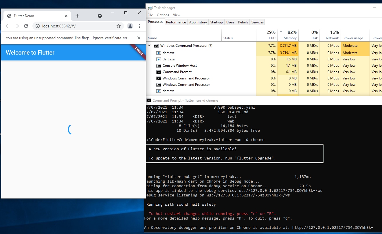 [web] Severe memory leak on the latest `dev` and `master` in debug mode ...