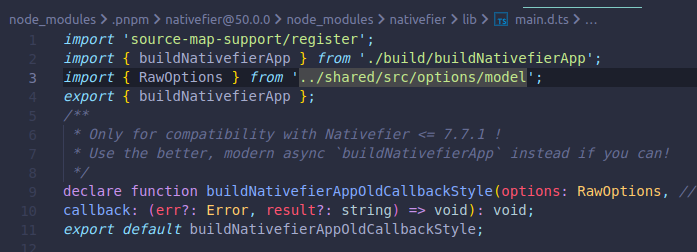 Types in file `shared/src/options/model.ts` is not published in the node package for use with ...