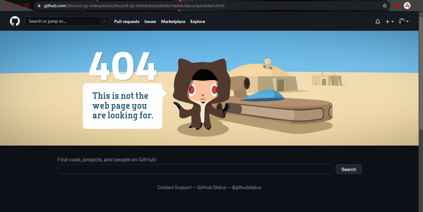 The Quickstart Page Linked In Getting Started Opens A 404 Page · Issue 292 · Interactions Py