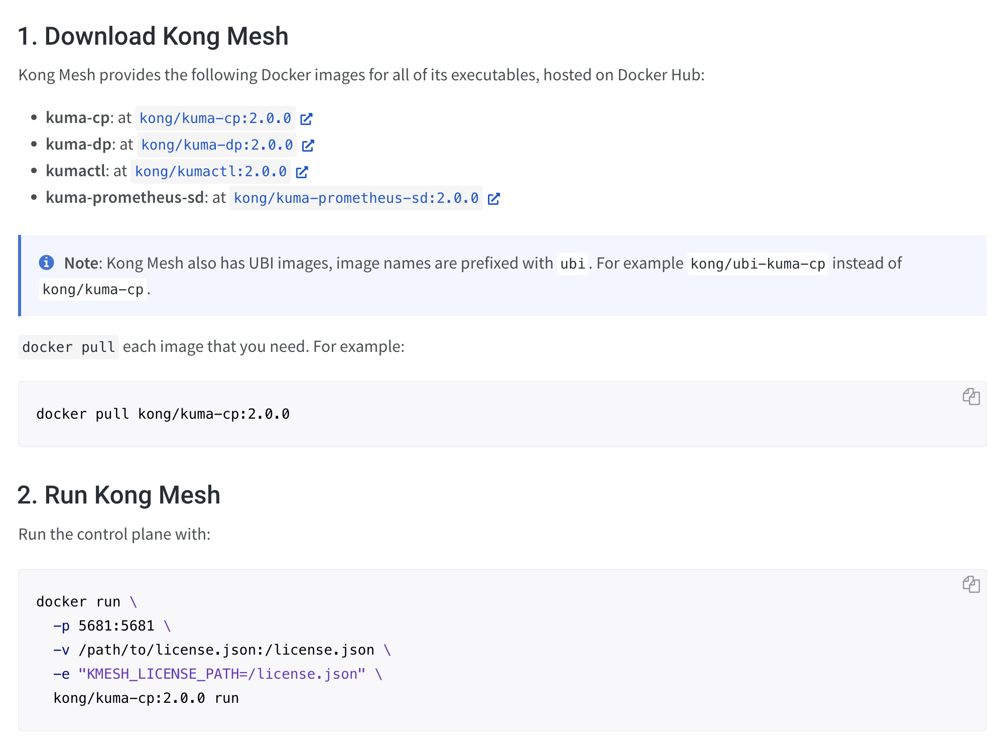 Kong Mesh doc for Docker install on older versions shows latest version ...