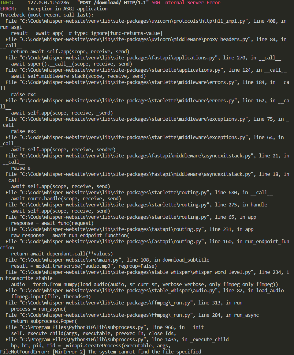 Internal Server Issue when trying to transcribe a file · Issue #16 · Kabanosk/whisper-website ...